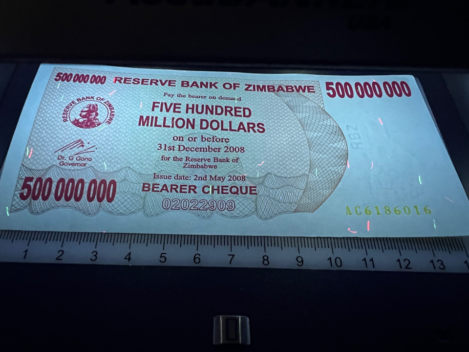Zimbabwe 500 Million Dollar Bearer Cheque Bill Banknote Money - Pre ...