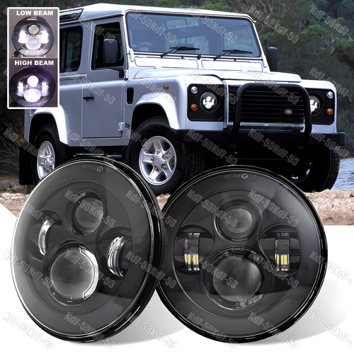 For Land Rover Defender 90 110 Pair 7" inch Round LED Headlights Hi/Lo ...
