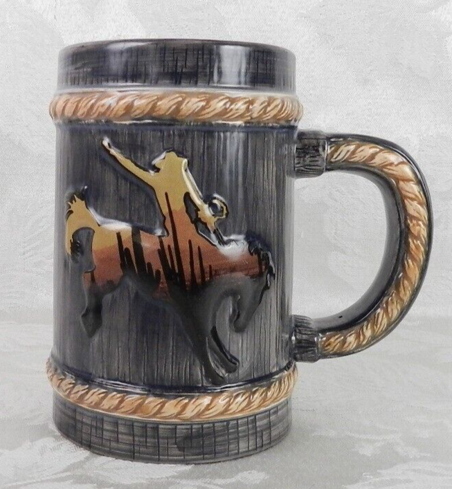 Bucking Bronco Large Mug Coffee Cup Cowboy Rodeo Horse Rope Wood Cactus ...
