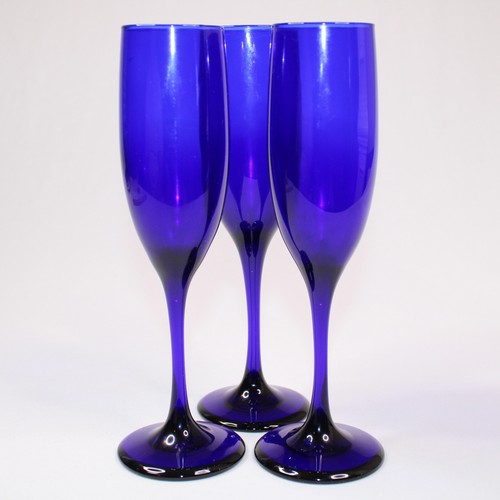 Libbey Champagne Flutes Cobalt Blue 8 3/4" Stemware Set Of 3 Blown ...
