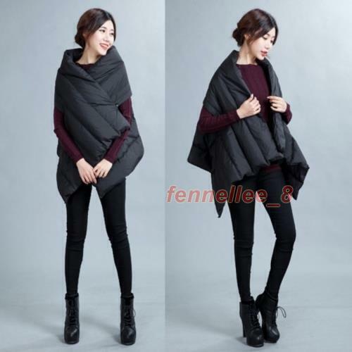 Women Down Cotton Vest Jacket Winter Oversize Casual Cape Parka Poncho ...