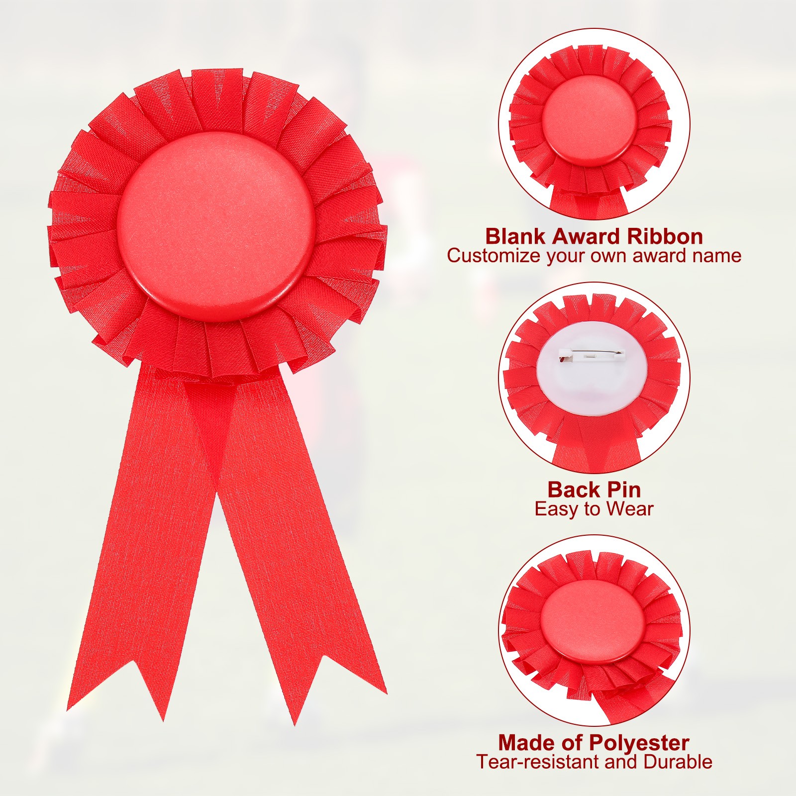 15Pcs Blank Award Ribbon, 6" x 3" Participation Badge Ribbons , Red | eBay