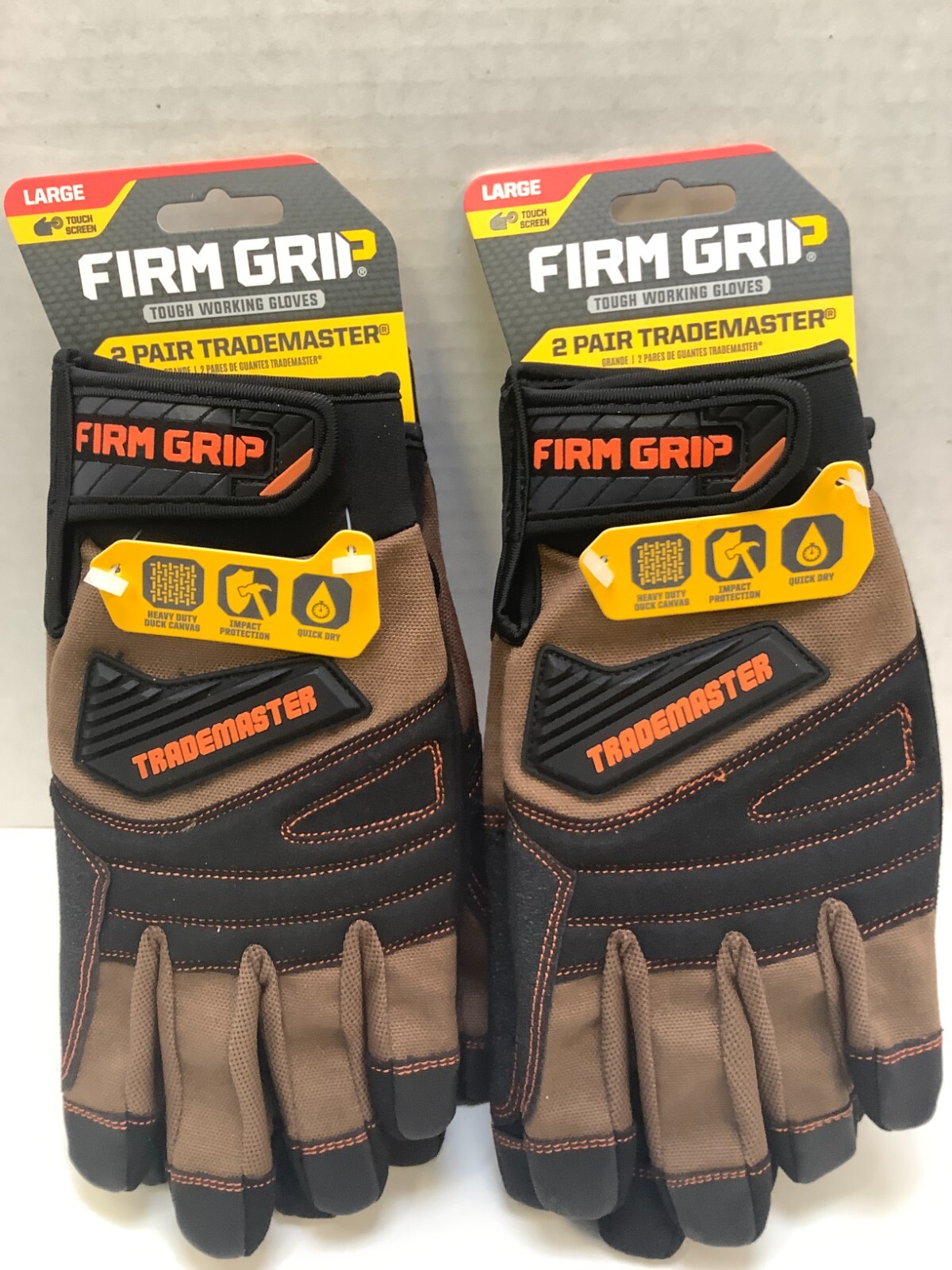 FIRM GRIP TradeMaster Gloves, Large, Tan, Duck Canvas Back, Breathable ...