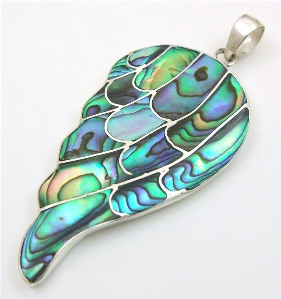 Natural Abalone Shell 925 Sterling Silver Wing Shape pendant Women ...