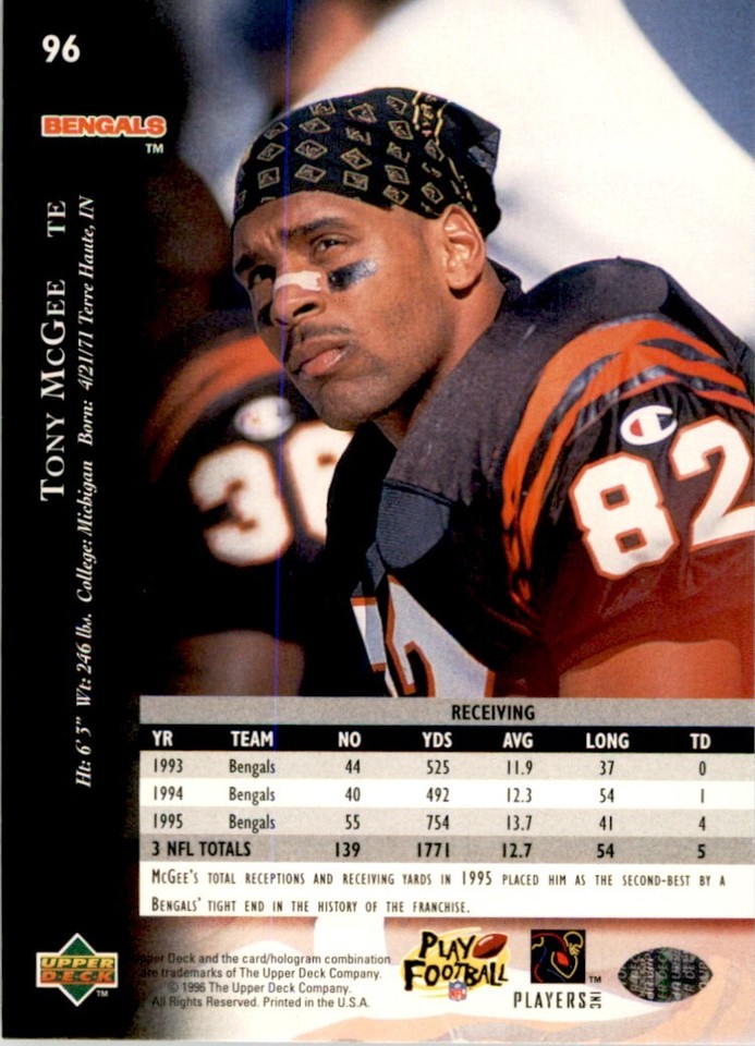 1996 Upper Deck Tony McGee . Cincinnati Bengals #96 | eBay
