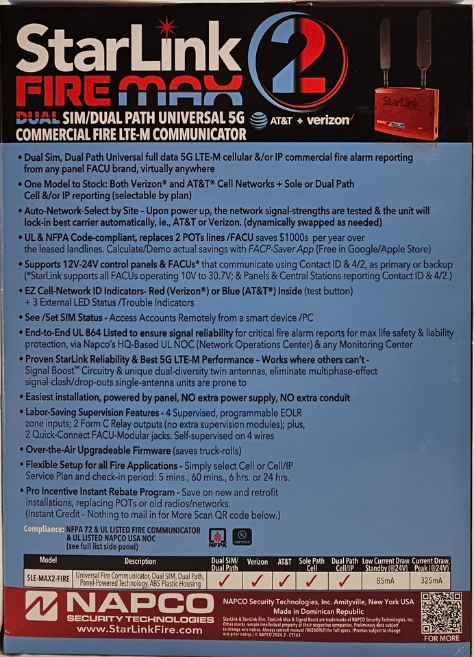 StarLink Dual SIM/Dual 5G Commercial Fire Alarm LTE-M Communicator SLE ...