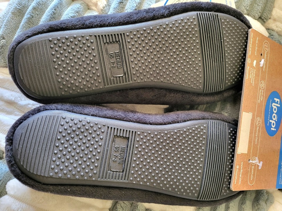 Floopi Slippers, Black with Gray faux fur, Women's size M (7-8) new ...