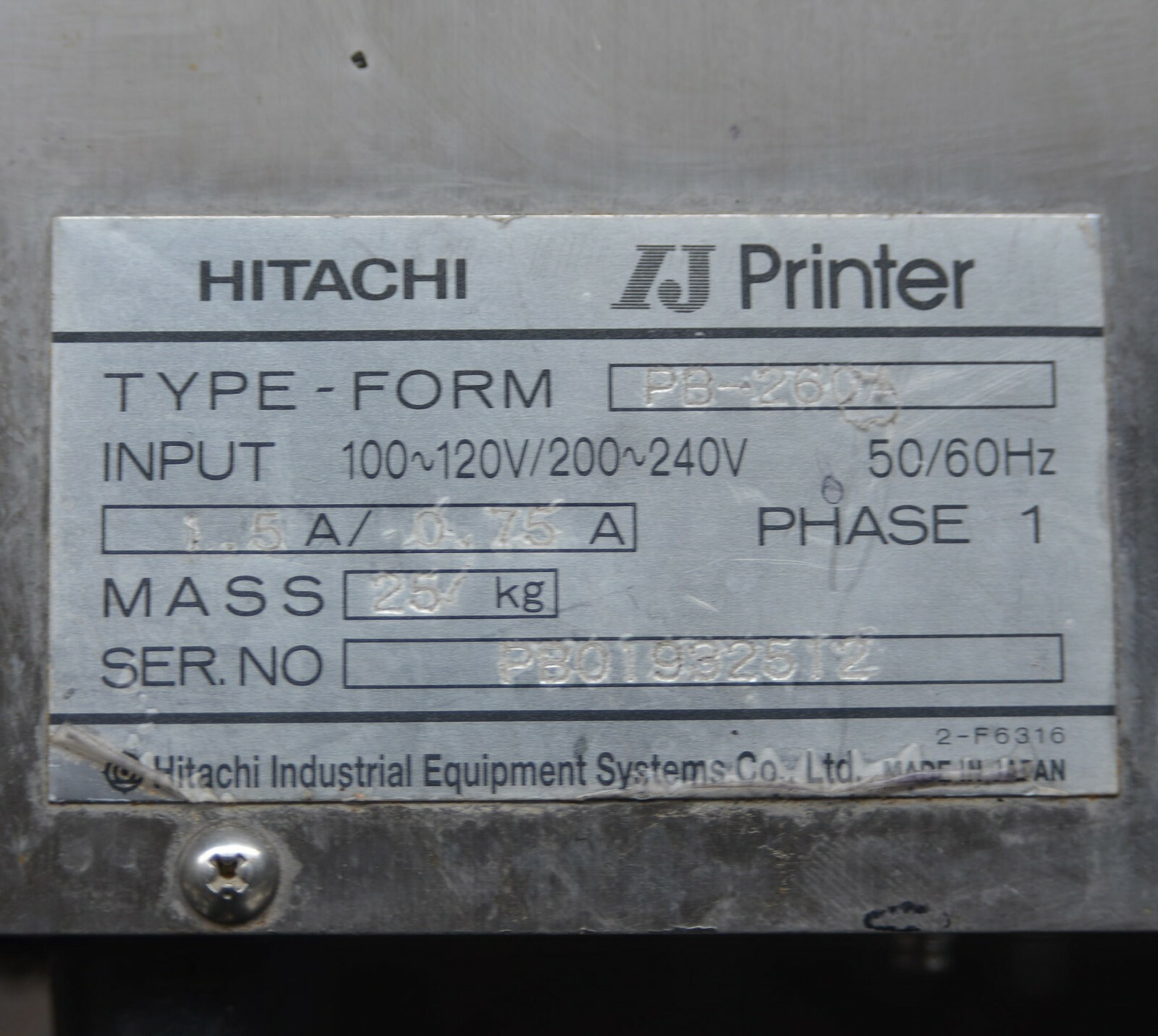 HITACHI PB-260A IJ ink jet coding marking machine product coder CIJ ...