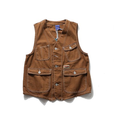 Men Amekaji Multi Pocket Button Vest Fishing Hunting Waistcoat Loose ...