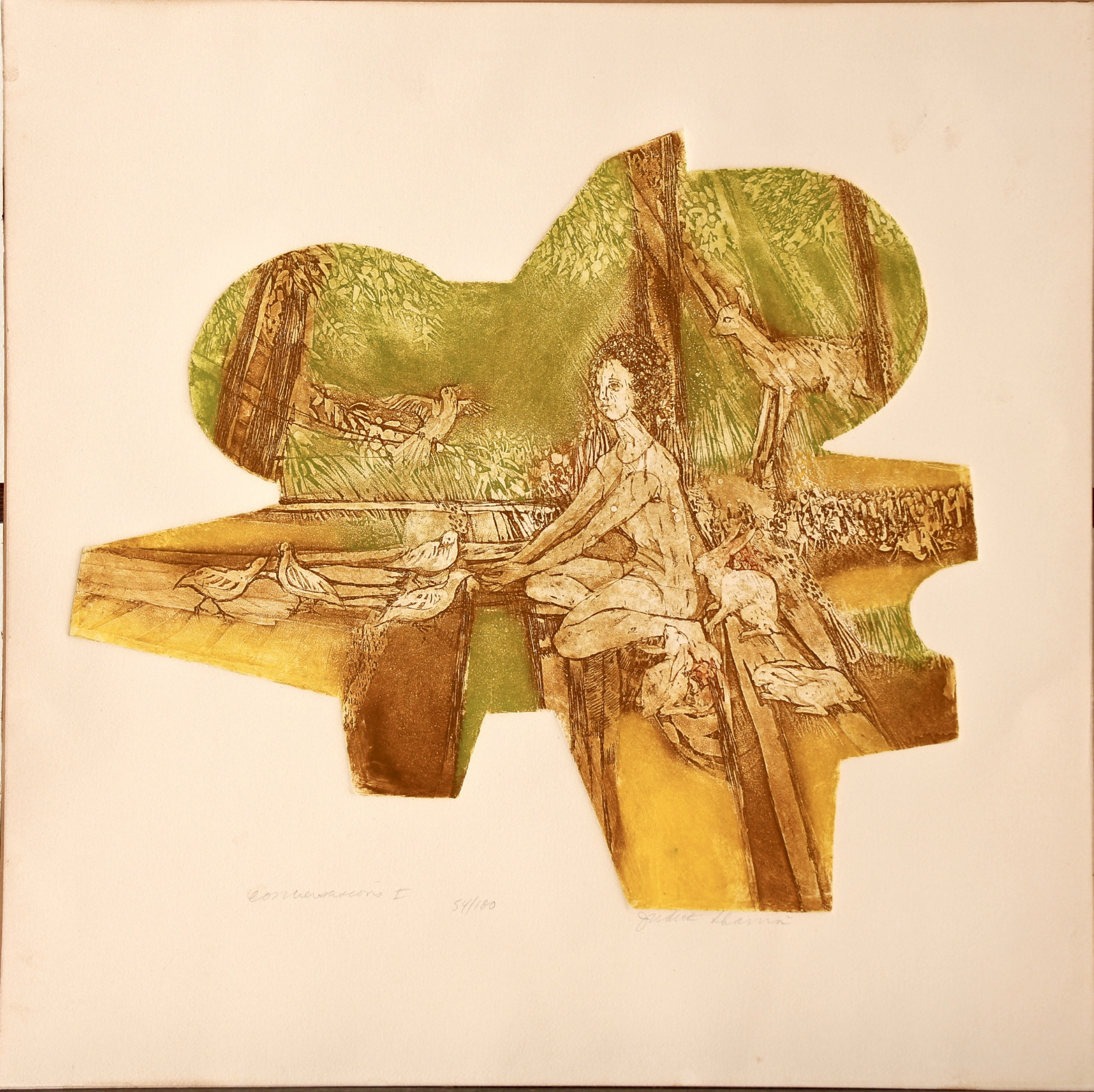 Judith Sharrin (b 1940) California Art Hand Colored Etching Gouache Mid ...