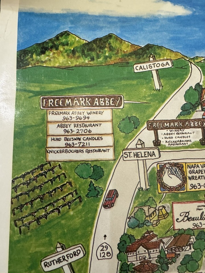 VINTAGE Napa Valley Map Cartoon llustrated 1987 EXTREMELY RARE Winery ...