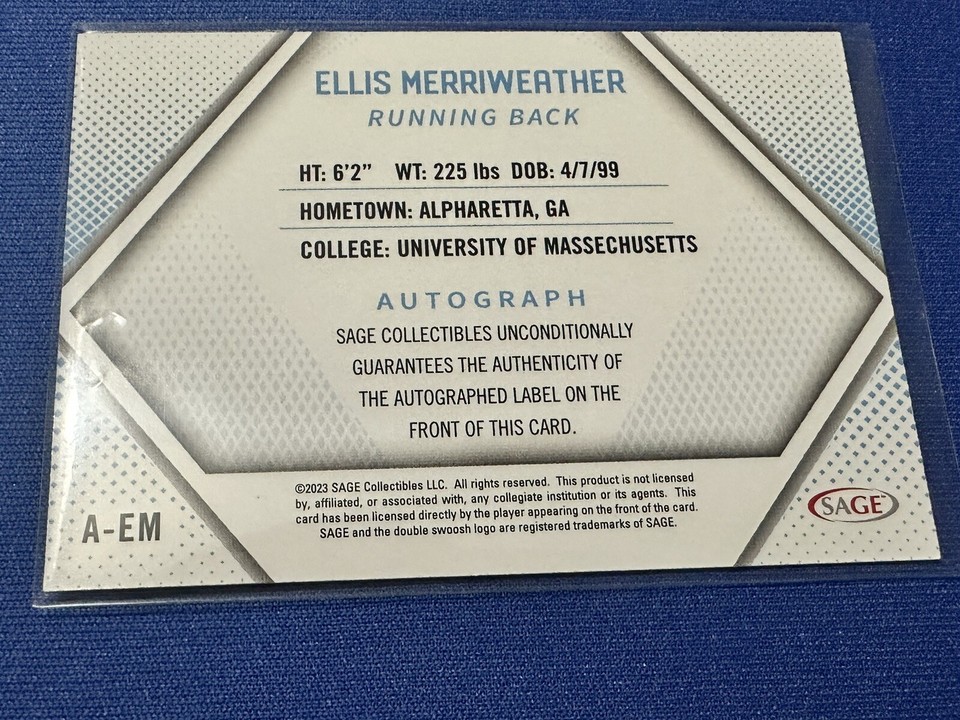 Ellis Merriweather Rookie 2023 Sage High Series Auto RC #A-EM | eBay