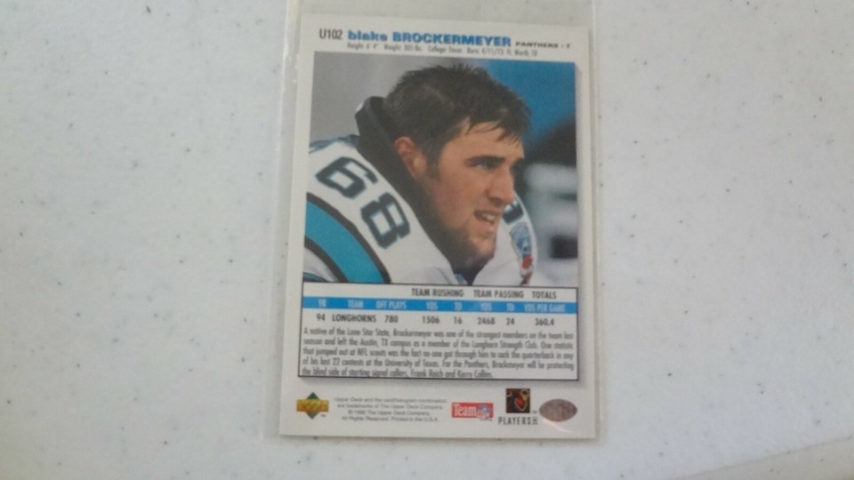 1995 UPPER DECK COLLECTOR'S CHOICE # U102 BLAKE BROCKERMEYER FOOTBALL ...