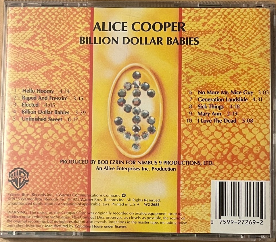 Billion Dollar Babies by Alice Cooper (CD, Album, 1973, Warner Bros ...