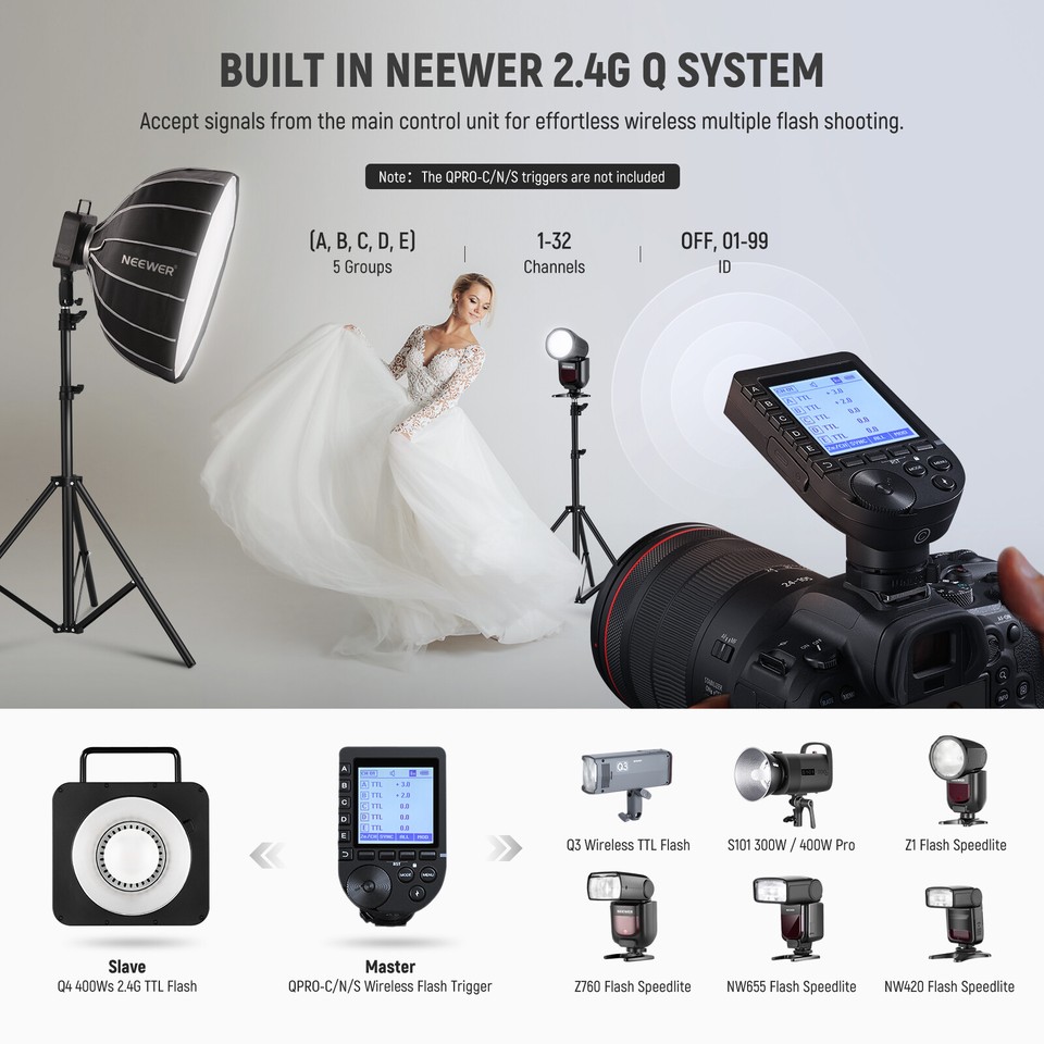 NEEWER Q4 400Ws 2.4G TTL Flash 1/8000 HSS Outdoor Strobe Light Photo ...