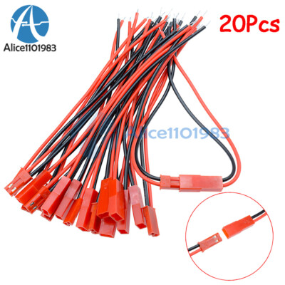 20Pairs 100mm JST Connector Plug Cable Line Male+Female for RC BEC Lipo ...