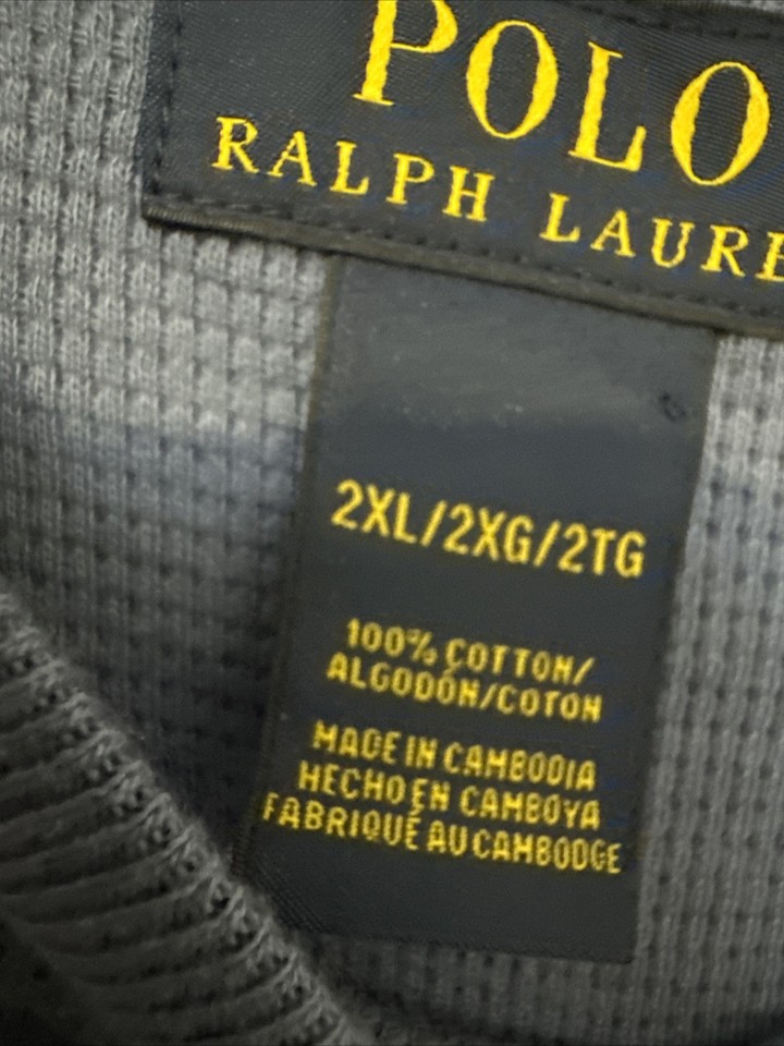 Mens Polo Ralph Lauren Size 2XL Shirt Blue Long Sleeve Waffle Thermal ...