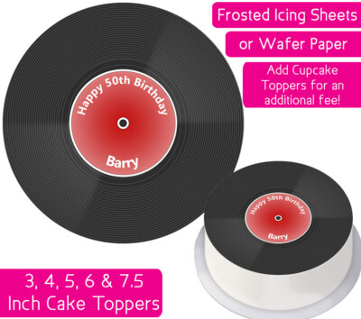 VINYL RECORD EDIBLE WAFER & ICING PERSONALISED CAKE TOPPERS BIRTHDAY ...