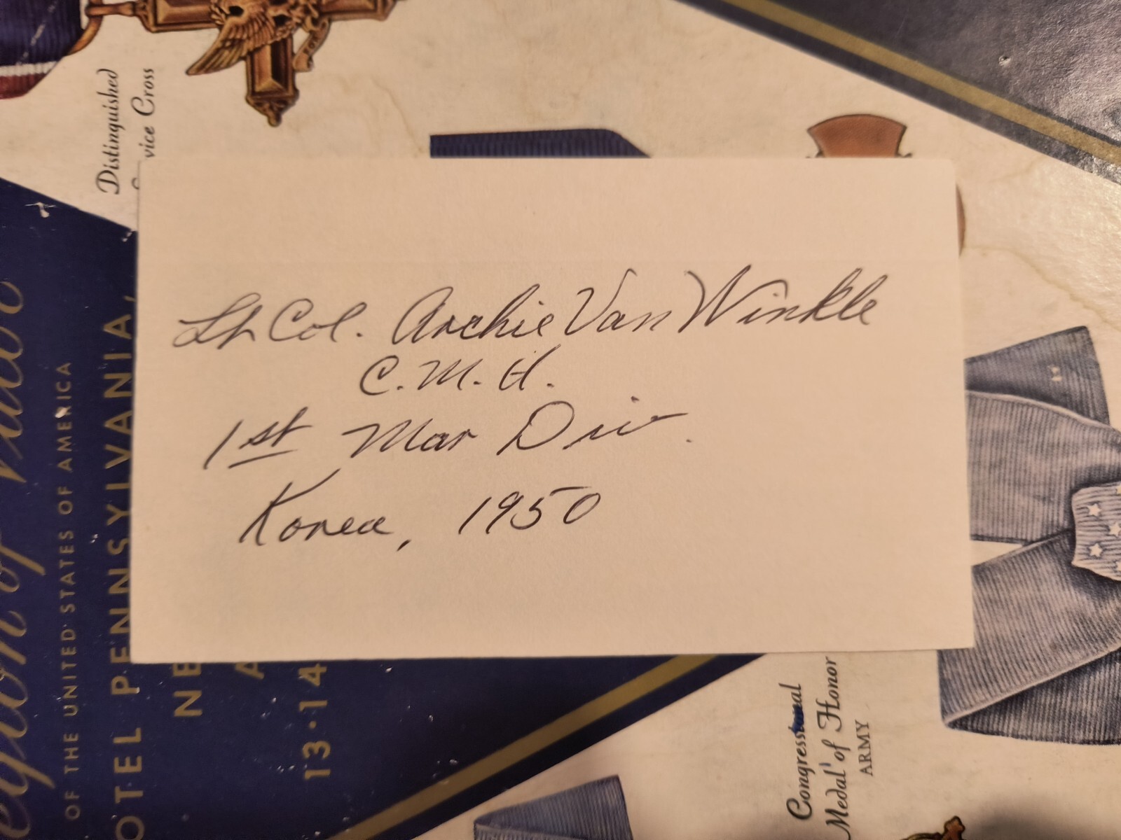 Col. ARCHIE VAN WINKLE, USMC Korean War Medal of Honor Recip. Signed ...