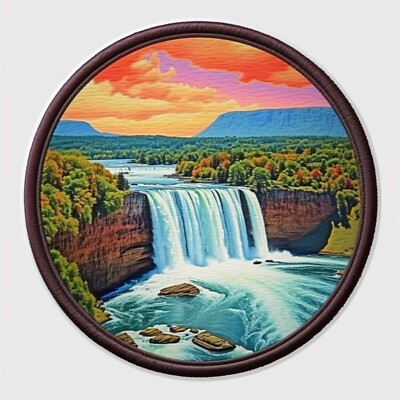 Waterfall Patch Embroidered Iron-on Applique Clothing Outdoor Adventure ...