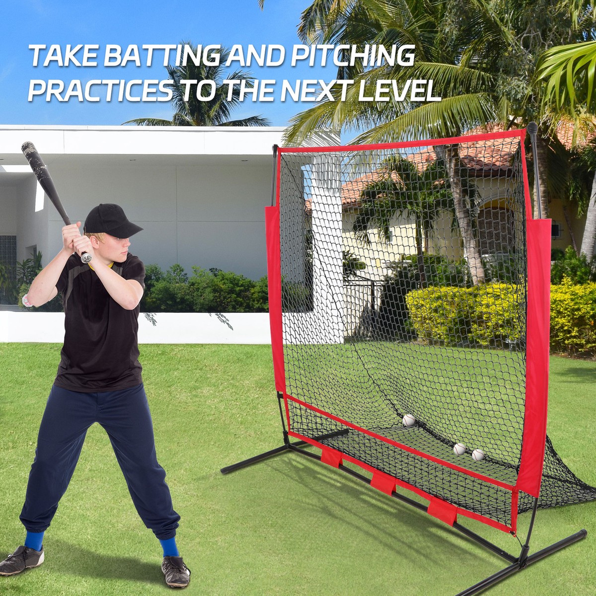 Hitting Net F2C 5x5 Baseball Practice Net With Strike Zone - Portable ...