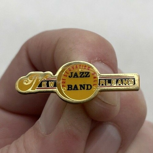 Jazz Band Music New Orleans Gold Toned LA USA Party Yellow Enamel Lapel ...
