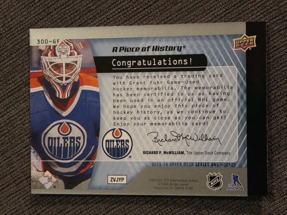 Grant Fuhr 2013-14 Upper Deck A Piece of History 300 Win Club GU Patch ...
