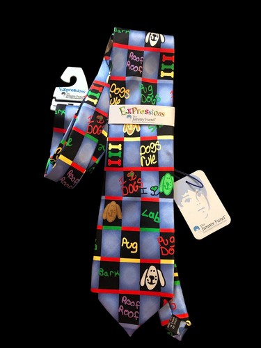Mens Silk Necktie Expressions Pug Lab Dogs Dog Childs Art NWT Jimmy ...