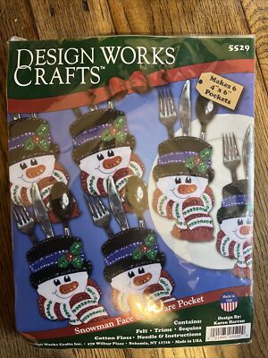 Design Works SNOWMAN FACE Silverware Pocket Christmas Kit # 5529 Felt ...