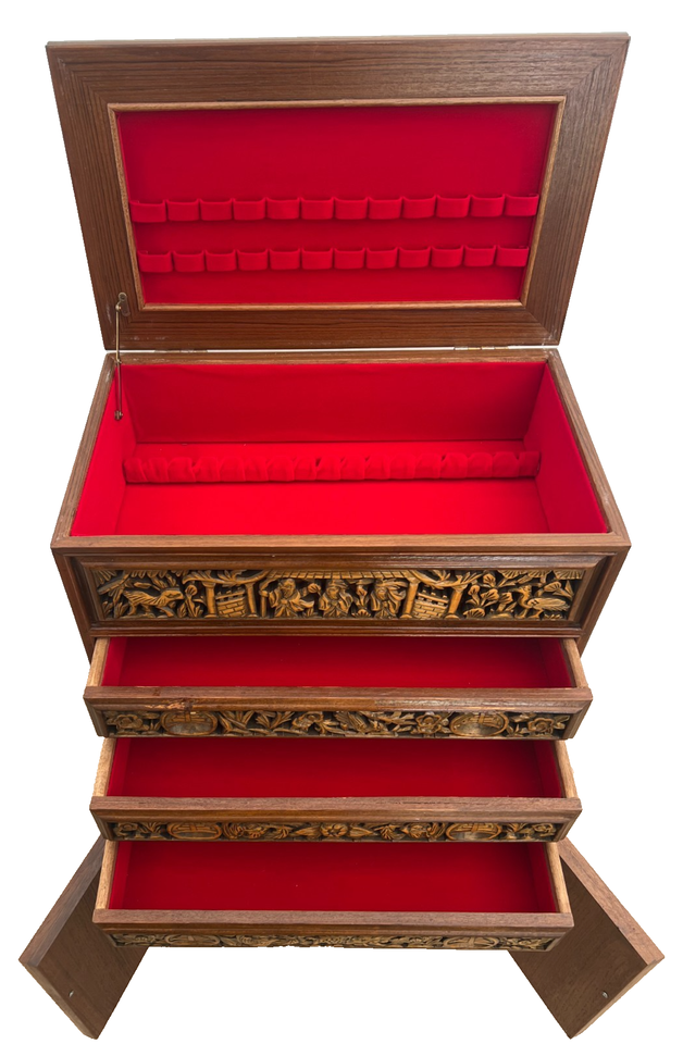 Mid Century Chinese Cabinet, Silverware Storage, three drawer's hand ...
