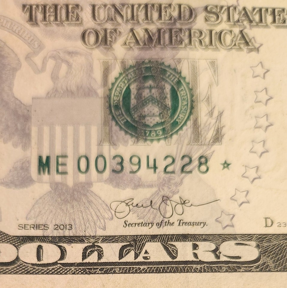 Five Dollar Bill Fancy Star Note 2013 ME00394228* 45% More Rare Printed ...