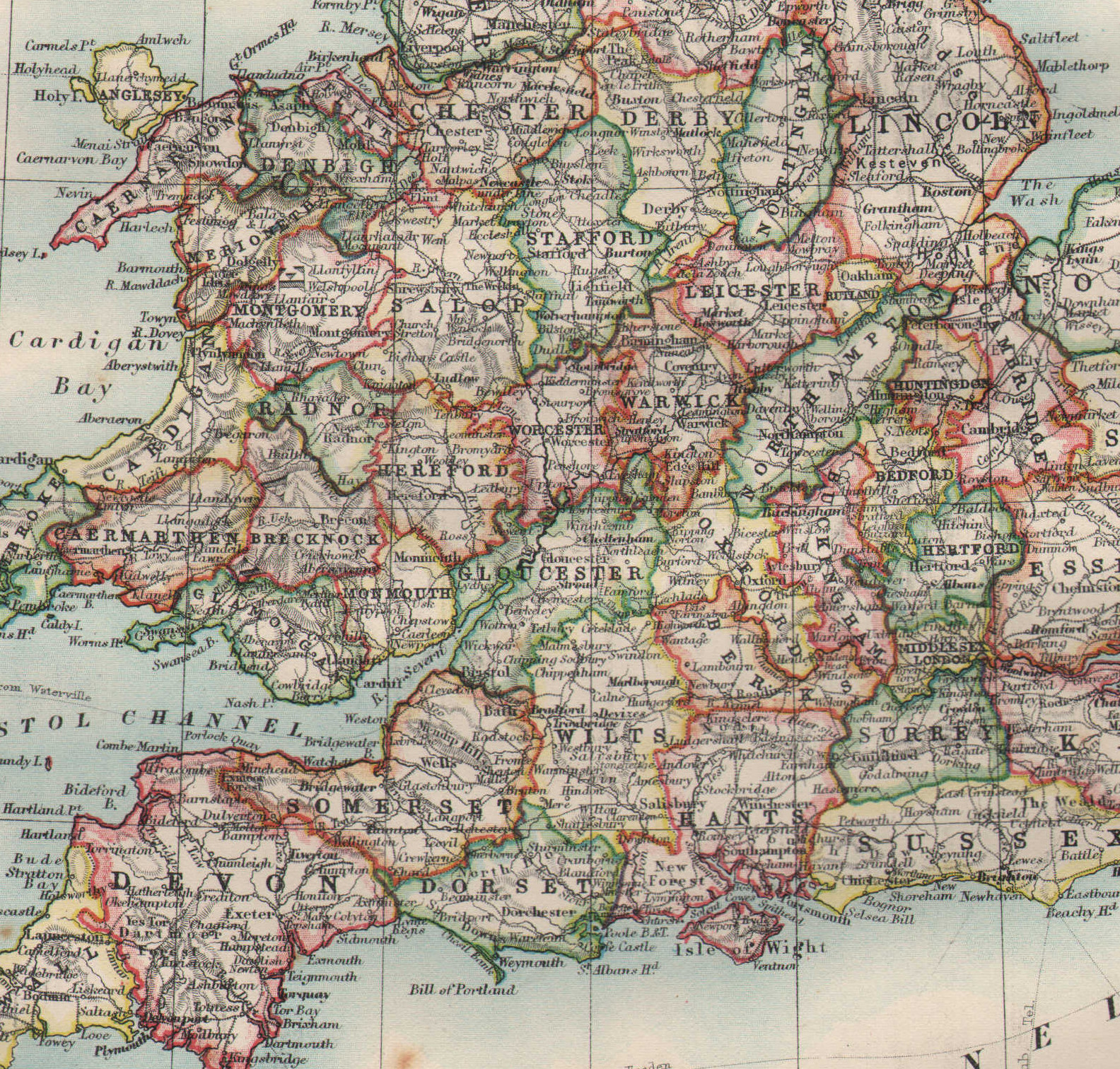 1899 VICTORIAN MAP ~ ENGLAND & WALES ISLE OF MAN DEVON NORFOLK YORK ...