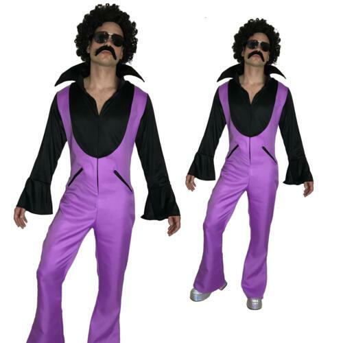 70s Pimp Costume Disco Flares Afro Wig Tash Mens Fancy Dress Jumpsuit ...