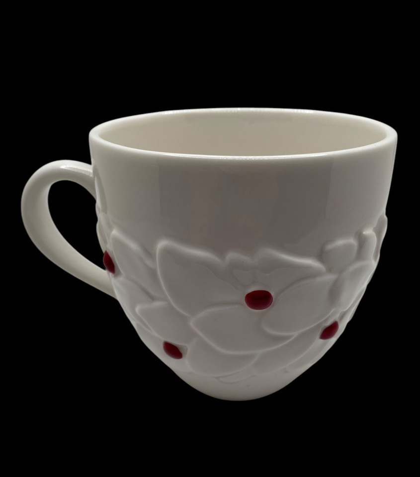 Starbucks 2004 Christmas Coffee Cup Mug Raised White Poinsettia and Red ...