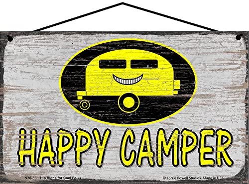 Happy Camper Sign Smiling RV Emoji Decorative Fun Camping-Themed Wall ...