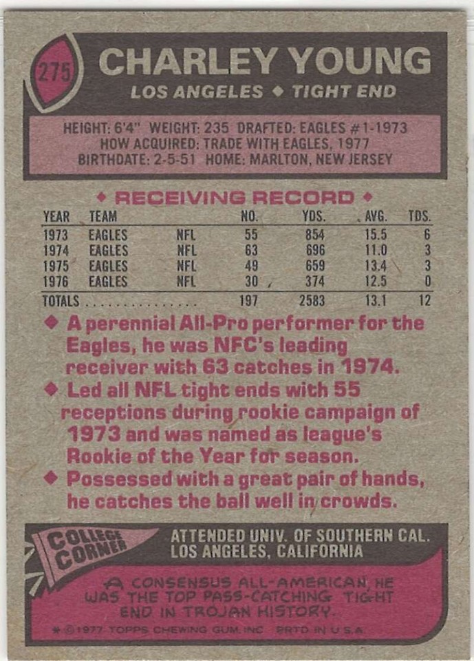 CHARLE YOUNG 1977 Topps #275 LA Rams ID:6542 | eBay