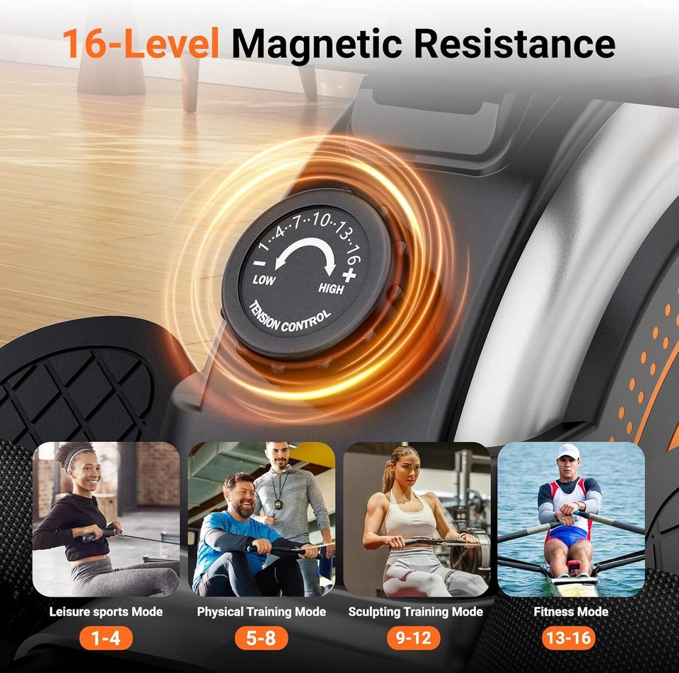 Magnetic Row Rowing Machine Rower 16 Levels Cardio Home Gym Exercise ...