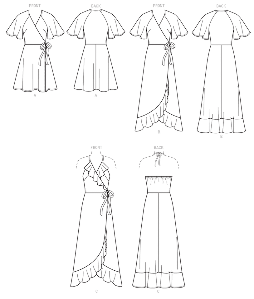 Butterick B6554 Misses Fitted Wrap Dress, Hi-low Ruffle Hem Dress ...