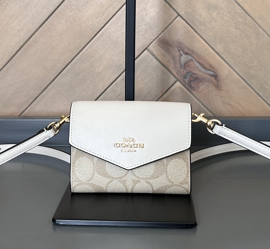 COACH CU172 Mini Envelope Wallet Crossbody Strap Signature Canvas ...