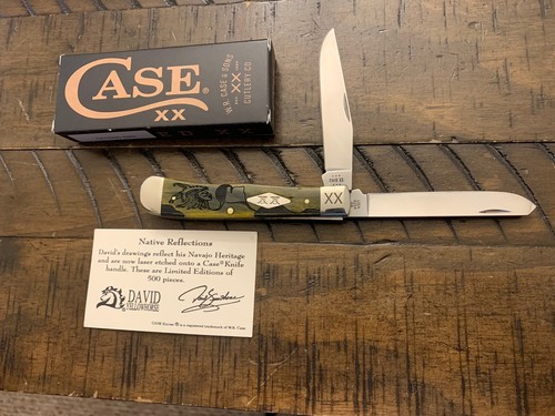 CASE XX TRAPPER KNIFE DAVID YELLOWHORSE MORNING SINGER OLIVE BONE 1/500 ...