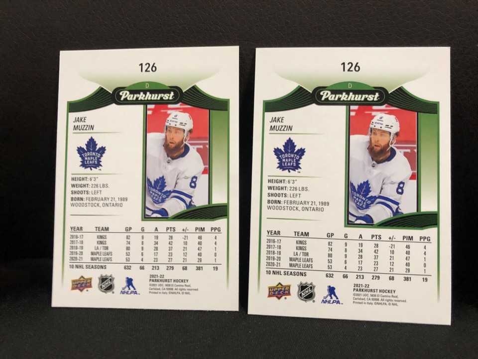 2021-22 Parkhurst Gold Parallel Jake Muzzin #126 & Base #126 Maple ...