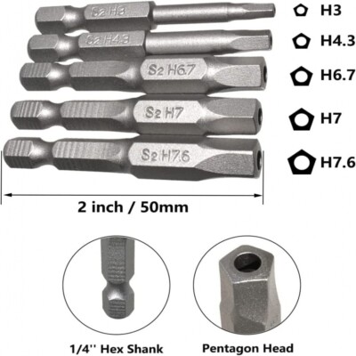 5pcs/set Pentagonal Bits Magnetic Wrench Drill Bit Set Head Screwdriver ...