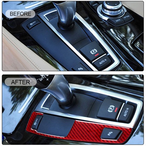 RED Carbon Fiber Gear Shift Panel Button Cover Trim for BMW 5 series ...