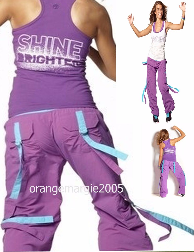 Zumba Stellar Orchid Cargo Pants Converts To Capri Dance Fitness Rare