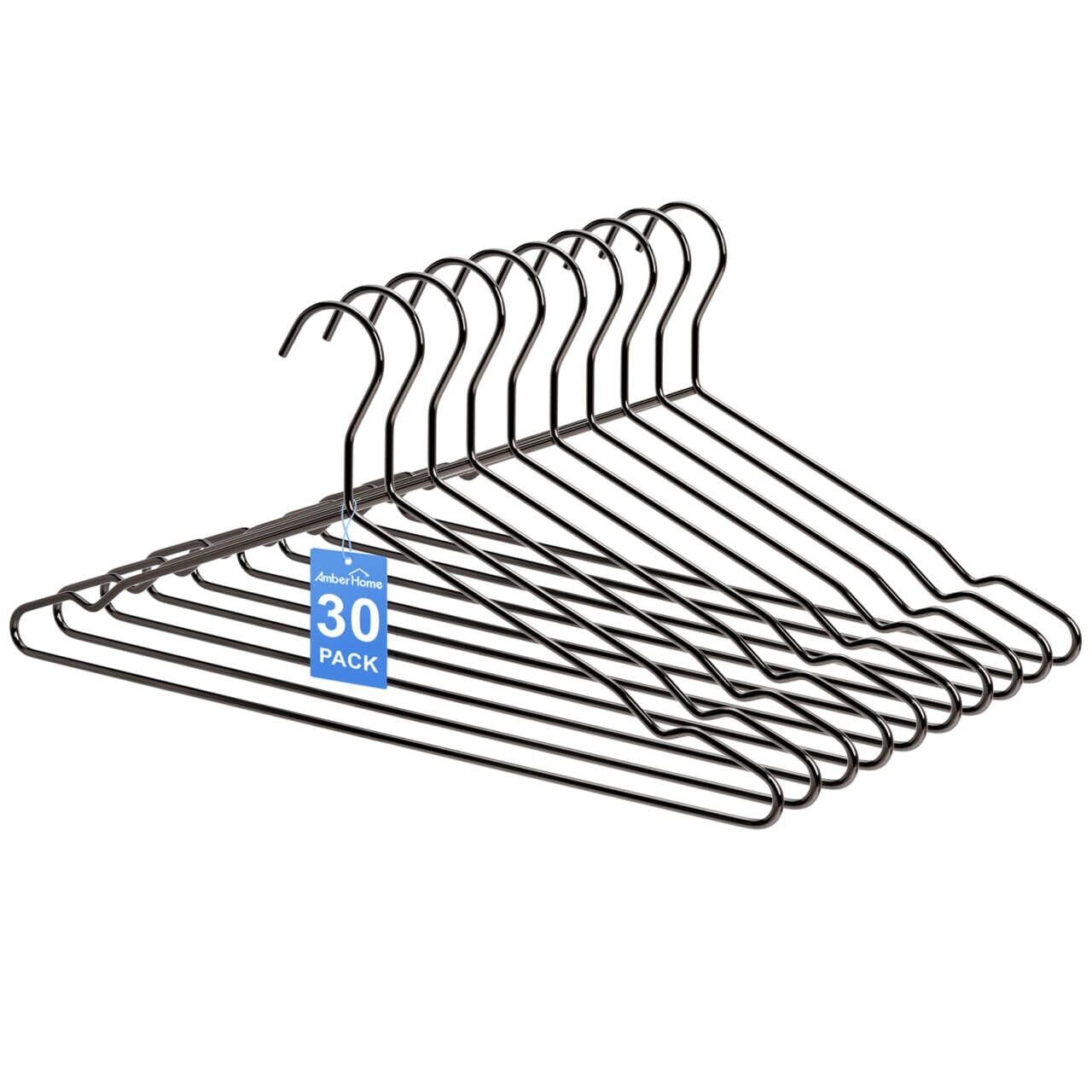 30 Pack 17" Strong Black Metal Wire Clothes Hangers, Heavy Duty Coat ...