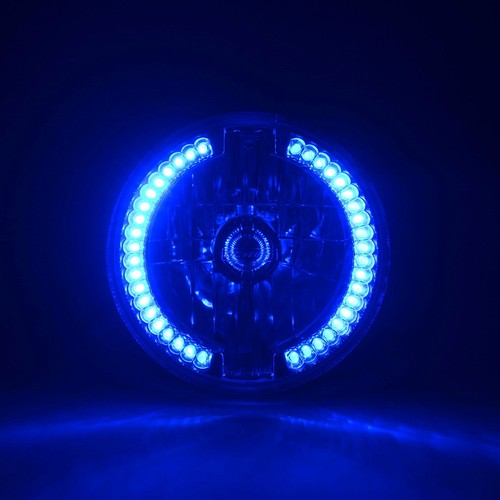 7" Halogen Blue Split LED Halo Ring Angel Eye Headlight Headlamp Light ...