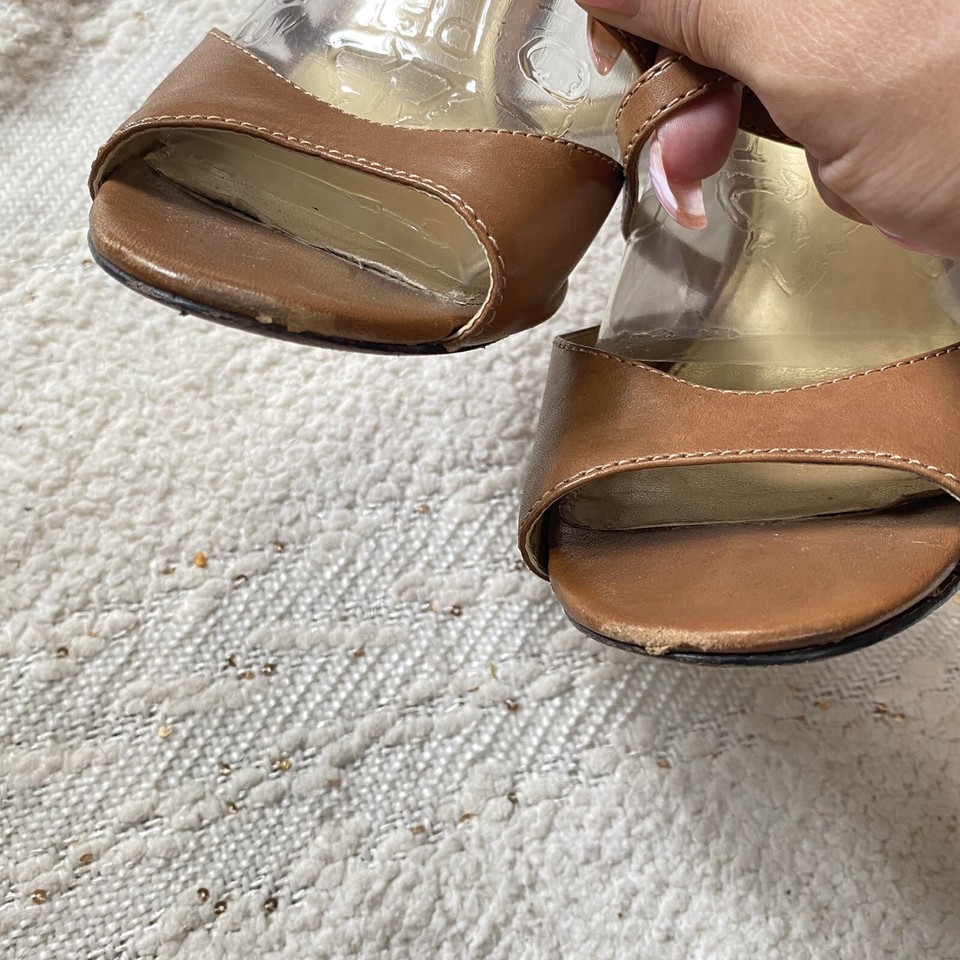 COACH Lexus heels brown leather open toe strappy stiletto high heels 9 ...