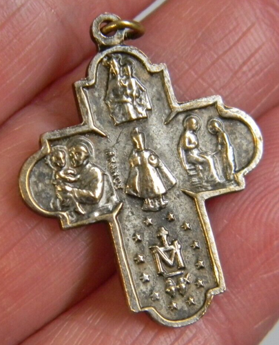 Vtg religious scapular cross medal Jesus Mary Joseph Saint Christopher ...