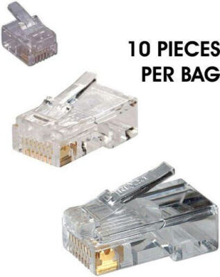 10 x 6P4C RJ11 Modular Plug for Telephone ADSL Cable Lead Line Gold ...