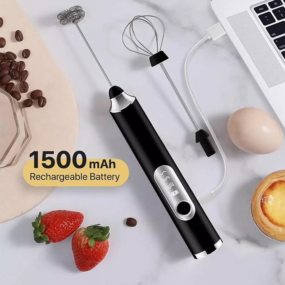 USB Rechargeable Milk Coffee frother Whisk Egg Beater Handheld Frappe ...